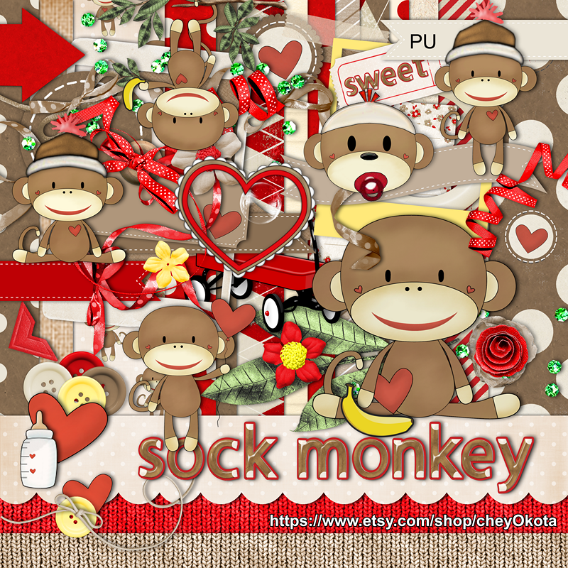 cheyOkota digital scraps: Sock Monkey Freebies & Sneak Peek of next kits